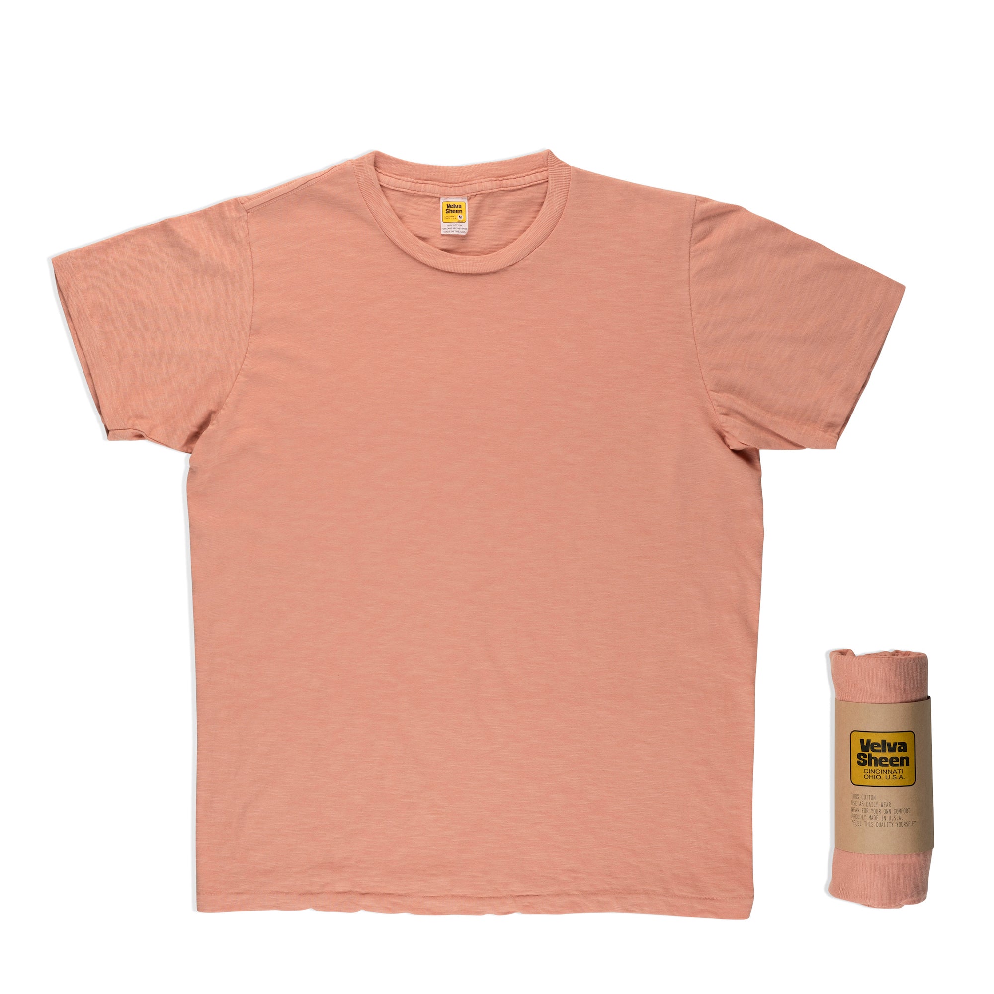 Rolled Short sleeve Crew neck Tee / Orange Beige – VELVA SHEEN