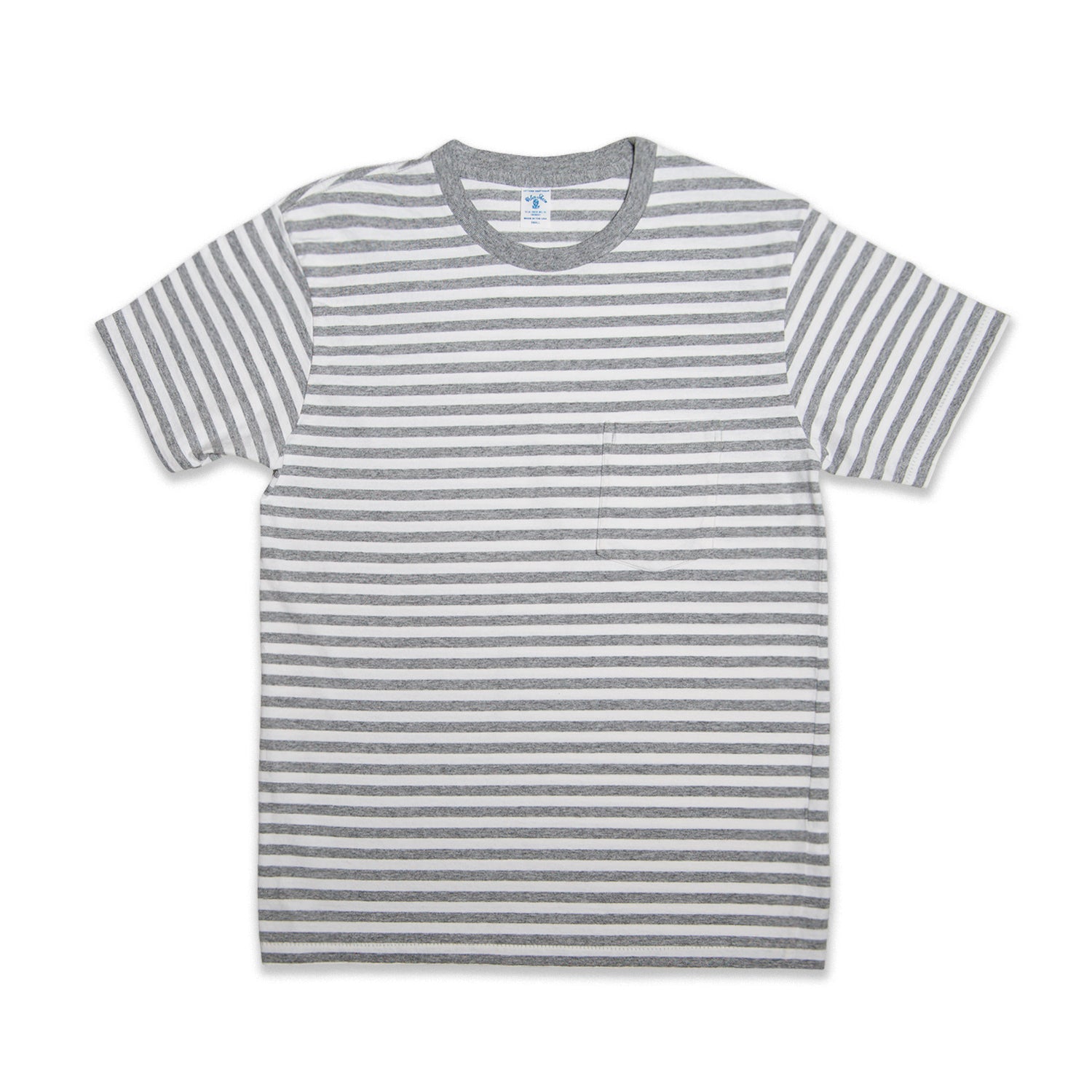 Narrow Stripe S/S C/N Tee w/Pkt / White/H.Grey – VELVA SHEEN