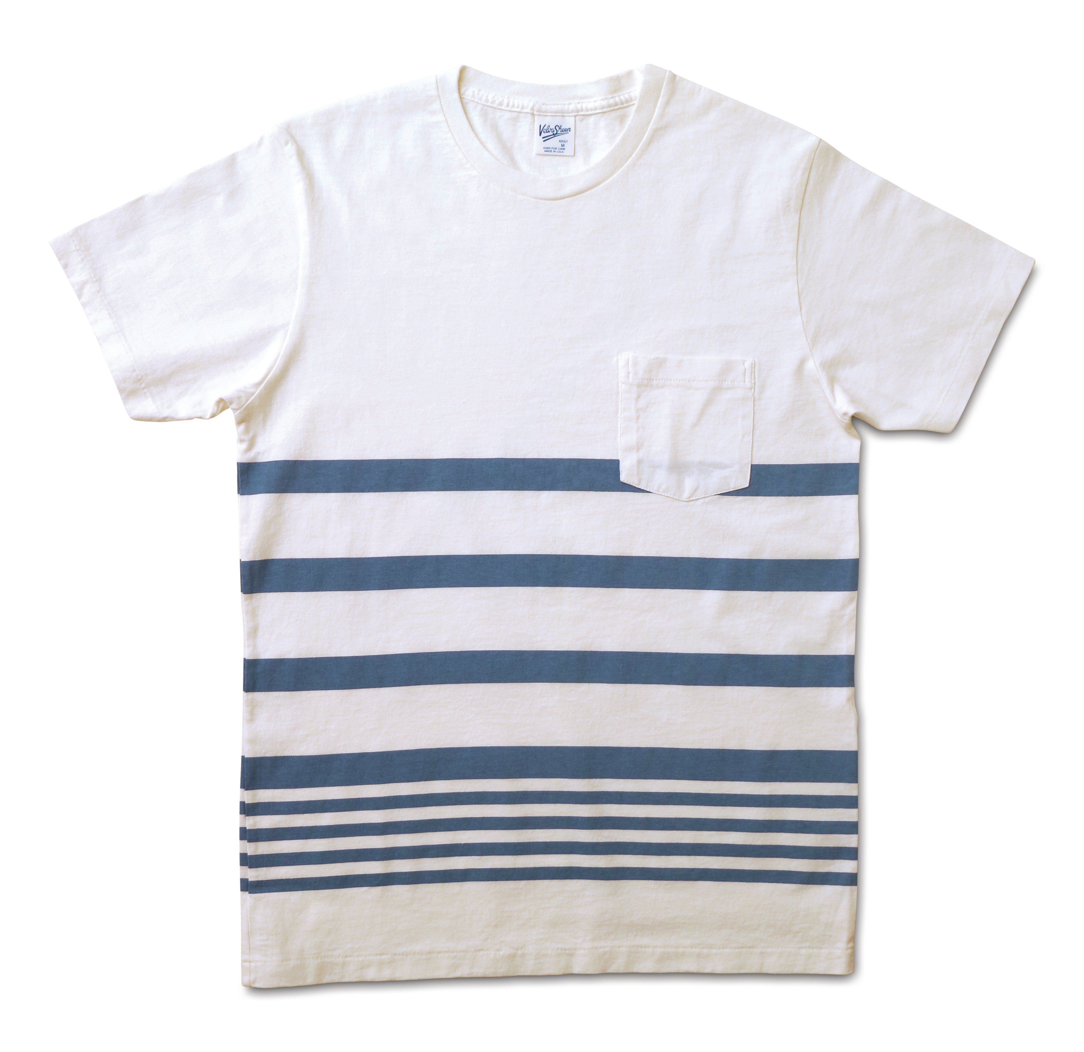 Narrow Wave Stripe Tee / White/Light Blue – VELVA SHEEN